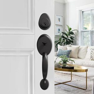 GUA OYH Front Door Handle Set Entry Door Lock Set Matte Black Entrance Handle Set with Lock, with Single Cylinder Deadbolt and Knob Handle, Reversible for Right & Left Handed Doors (Antique_1073)