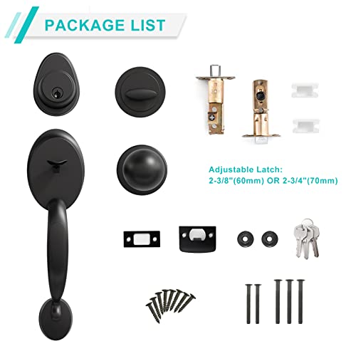 GUA OYH Front Door Handle Set Entry Door Lock Set Matte Black Entrance Handle Set with Lock, with Single Cylinder Deadbolt and Knob Handle, Reversible for Right & Left Handed Doors (Antique_1073)