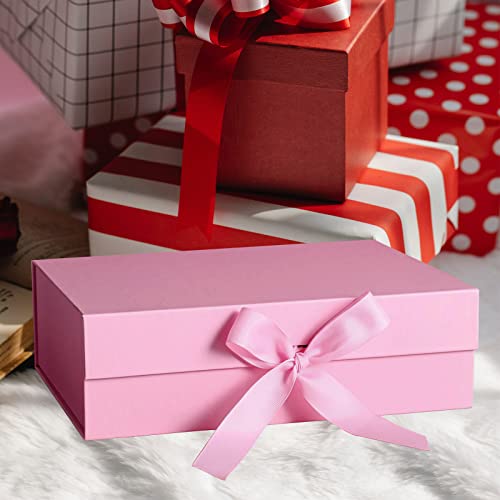 Pink Gift Box,Gift Boxes with Lid Ribbon and Magnetic Closure for Wrapping Gifts 10.2x7.4x3.1 Inches (Pink)