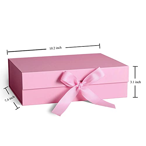 Pink Gift Box,Gift Boxes with Lid Ribbon and Magnetic Closure for Wrapping Gifts 10.2x7.4x3.1 Inches (Pink)