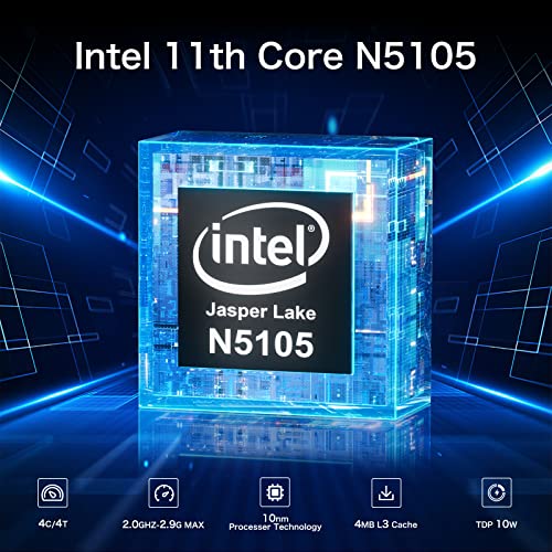 Mini PC Desktop Computers Windows 11 Pro - Intel 11Th Gen N5105(Up to 2.9Ghz) Micro Pc Computer with 8Gb Ddr4 256Gb M.2 SSD, Support Microsd WIFI5 Dual 4K Hdmi BT4.2 Type C USB 3.2 for Home Office