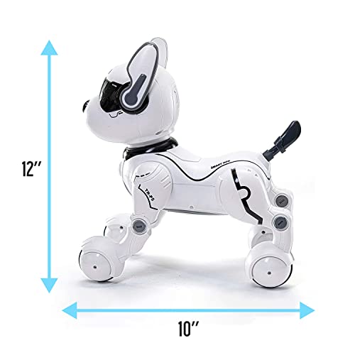 Remote Control Robot Dog Toy with Voice Control, Rc Dog Robots Toys for Kids 3,4,5,6,7,8,9,10 Year Old and up, Smart & Dancing Robot Toy, Imitates Animals Mini Pet Dog Robot - White