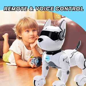 Remote Control Robot Dog Toy with Voice Control, Rc Dog Robots Toys for Kids 3,4,5,6,7,8,9,10 Year Old and up, Smart & Dancing Robot Toy, Imitates Animals Mini Pet Dog Robot - White