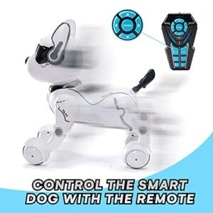 Remote Control Robot Dog Toy with Voice Control, Rc Dog Robots Toys for Kids 3,4,5,6,7,8,9,10 Year Old and up, Smart & Dancing Robot Toy, Imitates Animals Mini Pet Dog Robot - White