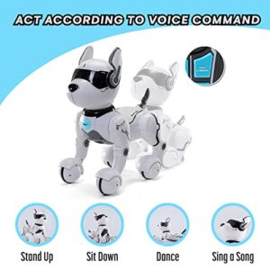 Remote Control Robot Dog Toy with Voice Control, Rc Dog Robots Toys for Kids 3,4,5,6,7,8,9,10 Year Old and up, Smart & Dancing Robot Toy, Imitates Animals Mini Pet Dog Robot - White