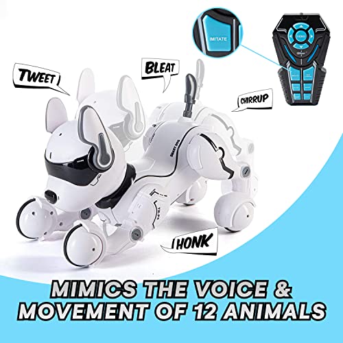 Remote Control Robot Dog Toy with Voice Control, Rc Dog Robots Toys for Kids 3,4,5,6,7,8,9,10 Year Old and up, Smart & Dancing Robot Toy, Imitates Animals Mini Pet Dog Robot - White