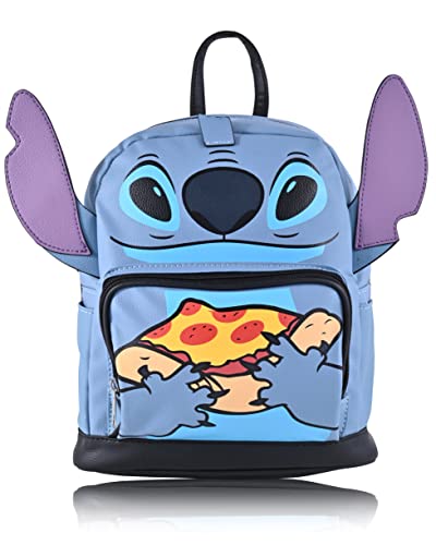 Disney Lilo and Stitch Mini Backpack for Adults and Teens Womens Double Strap Shoulder Bag (Blue Pizza)