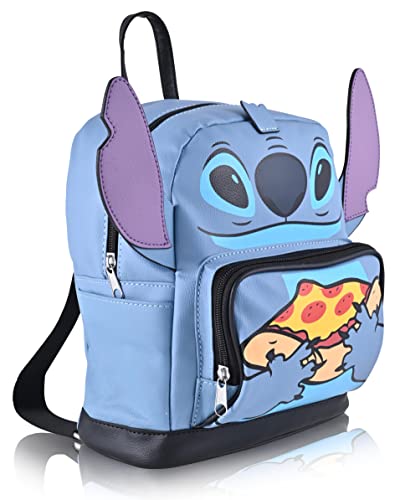 Disney Lilo and Stitch Mini Backpack for Adults and Teens Womens Double Strap Shoulder Bag (Blue Pizza)