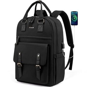 lovevook laptop backpack for women,vintage work business travel backpack with usb charging port,teacher doctor nurse computer bag purse college backpack,17 inch, black-black