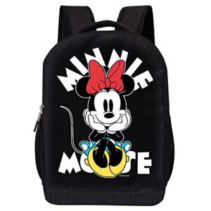 disney minnie mouse black backpack for women and kids - 17 inch air mesh padded womens knapsack for school and travel (black-yellow)