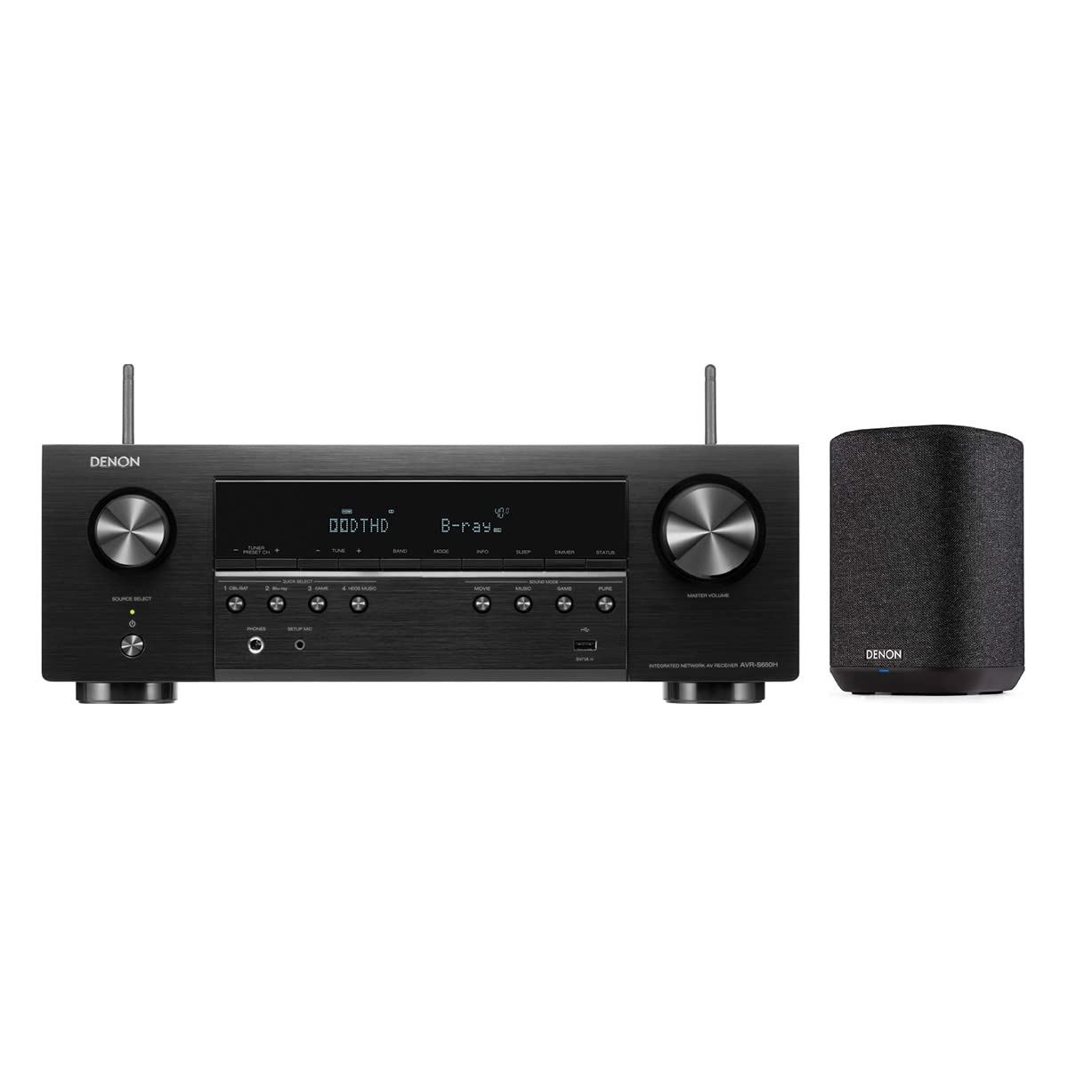 Denon AVRS660H 5.2 Channel 8K AV Receiver with Voice Control and HEOS Built-in with Denon Home 150 Wireless Streaming Speaker (Black)