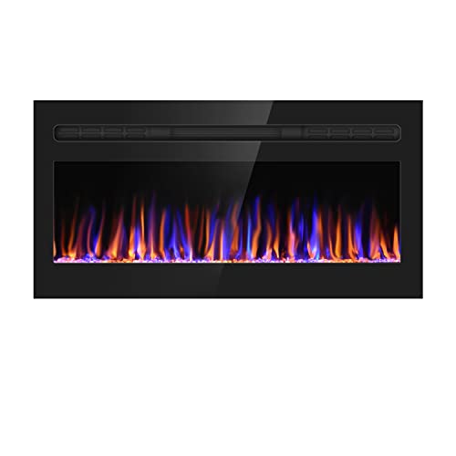 Upesitom Electric Fireplace Insert 31" Fireplace Heater Recessed & Wall Mounted, 750/1500W Linear Fireplace LED Fireplace Insert with Adjustable Flame Colors, Bracket, Timer, Remote Control