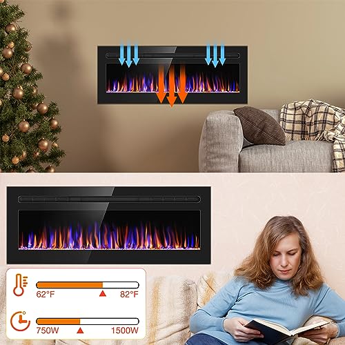 Upesitom Electric Fireplace Insert 31" Fireplace Heater Recessed & Wall Mounted, 750/1500W Linear Fireplace LED Fireplace Insert with Adjustable Flame Colors, Bracket, Timer, Remote Control