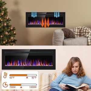 Upesitom Electric Fireplace 43" Upgrade Fireplace Heater Recessed & Wall Mounted, 750/1500W Linear Fireplace LED Electric Fireplace Insert with Adjustable Flame Colors, Timer, Remote Control