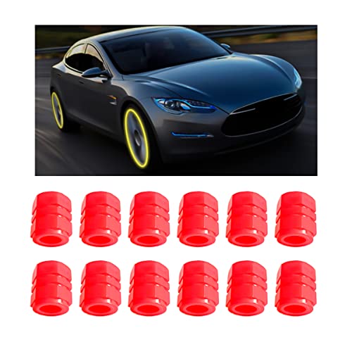 12PCS Fluorescent Car Tire Valve Stem Caps, Auto Corrosion Resistant Wheel Valve Cover, Luminous Illuminated Glow in The Dark, Car Decor Accessories Universal for SUV, Trucks, Car (Red(1))