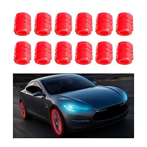 12PCS Fluorescent Car Tire Valve Stem Caps, Auto Corrosion Resistant Wheel Valve Cover, Luminous Illuminated Glow in The Dark, Car Decor Accessories Universal for SUV, Trucks, Car (Red(1))