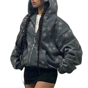 ailainniyishi women's y2k zip up hoodie vintage graphic oversized aesthetic sweatshirt long sleeve e-girl 90s streetwear jacket dark grey