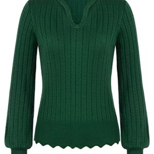 Women's V Neck Long Sleeve Pullover Sweater Lightweight Knit Novelty Sweaters Green L