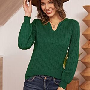 Women's V Neck Long Sleeve Pullover Sweater Lightweight Knit Novelty Sweaters Green L