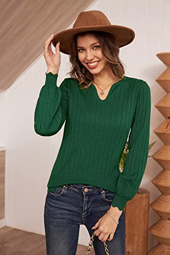 Women's V Neck Long Sleeve Pullover Sweater Lightweight Knit Novelty Sweaters Green L