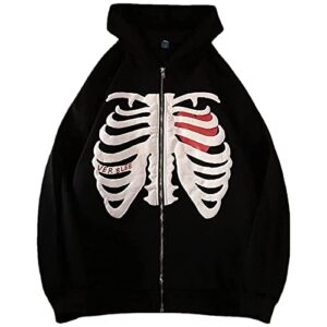 lausiuoe skeleton hoodie zip up brown women casual full zip up plush hoodie comfy loose solid sweatshirt long sleeve jacket with pockets