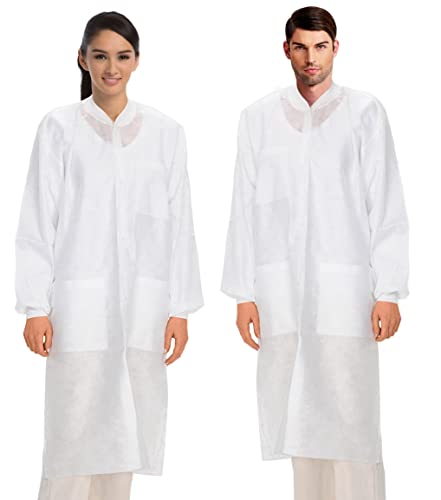 Medical Nation 10 Disposable Lab Coats - White Lab Coat for Women Men, Knee Length, Comfortable and Durable White Coat | Perfect For Use in Hospitals, Pharmacies, Labs, Clinics, at Home | Size Small