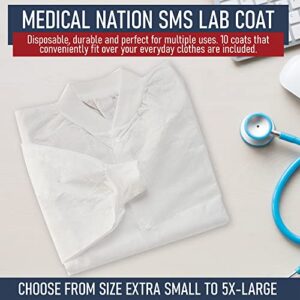 Medical Nation 10 Disposable Lab Coats - White Lab Coat for Women Men, Knee Length, Comfortable and Durable White Coat | Perfect For Use in Hospitals, Pharmacies, Labs, Clinics, at Home | Size Small