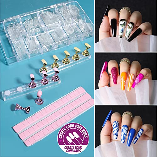 Acrylic Fake Nails Kit, Teenitor Press On Nail Supplies with Clear Coffin Nail Tips Nail Stand Nail Art Brushes Dotting Pen Glitter Sequins Stickers Rhinestones Nail Decorations Nail Starter Kit