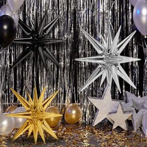 BlingABC Star Foil Balloons Gold Explosion 6PCS 14 Point Cone Balloons Magic Starburst Balloons Large for Wedding Anniversary Backdrop Birthday Party Decorations(27 & 22 inch)