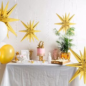 BlingABC Star Foil Balloons Gold Explosion 6PCS 14 Point Cone Balloons Magic Starburst Balloons Large for Wedding Anniversary Backdrop Birthday Party Decorations(27 & 22 inch)