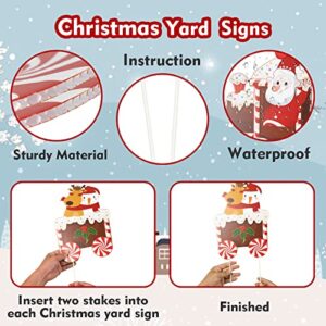 Christmas Train Yard Signs with LED Lights - Christmas Tree Santa Elf Snowman Train Set Lawn Signs with Stakes for Holiday Xmas Lawn Garden Yard Decorations Outdoor, 5 Pack