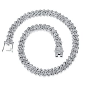 mofeijewel 13mm cuban link chain for men women iced out chain miami cuban necklace bling diamond chains hip hop jewelry （silver 16inch）