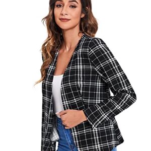 Milumia Women Elegant Open Front Plaid Blazer Work Office Jacket Outwear Z Black and White Medium