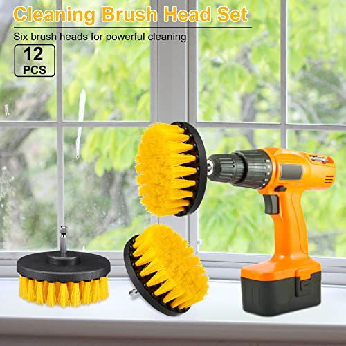 6 Pcs Drill Brush Attachment Power Scrubber Cleaning Kit Multi Purpose Drill Brush Set Drill Scrubber Brush Kit Cleaning Brushes for Drill Bathroom Surfaces Tub Grout Shower Kitchen (Yellow)