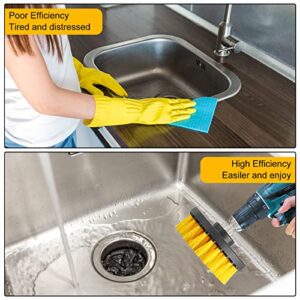 6 Pcs Drill Brush Attachment Power Scrubber Cleaning Kit Multi Purpose Drill Brush Set Drill Scrubber Brush Kit Cleaning Brushes for Drill Bathroom Surfaces Tub Grout Shower Kitchen (Yellow)