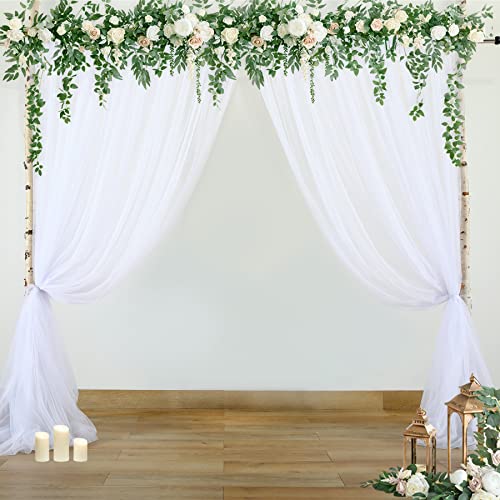 Sheer Backdrop Curtains White Tulle Backdrop Curtain for Parties Wedding White Backdrop Curtain for Birthday Party Baby Shower Photos Background Drape 30ft x 10ft(5ft x 10ft, 6 Panels)