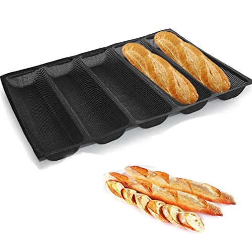 Meajore Baguette Pan, Nonstick Perforated Silicone Bread Pan, 5 Slots French Bread Baking Pan (17.7x13.4x1.4 inch)