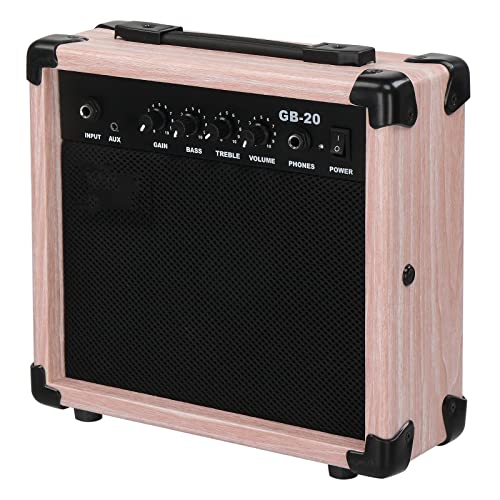 Ktaxon Electric Bass Amp with Retractable Handle, 20Watt Dual Channel Practice Bass Guitar Amplifier W/ 6.5" Speaker, 4 Buttons, 1/8" Auxiliary Input (Natural)