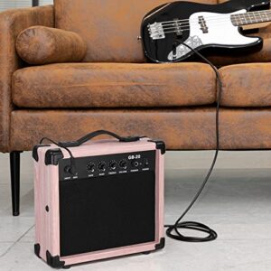 Ktaxon Electric Bass Amp with Retractable Handle, 20Watt Dual Channel Practice Bass Guitar Amplifier W/ 6.5" Speaker, 4 Buttons, 1/8" Auxiliary Input (Natural)