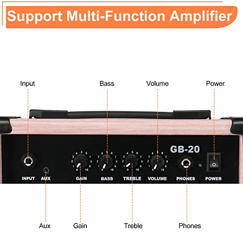 Ktaxon Electric Bass Amp with Retractable Handle, 20Watt Dual Channel Practice Bass Guitar Amplifier W/ 6.5" Speaker, 4 Buttons, 1/8" Auxiliary Input (Natural)