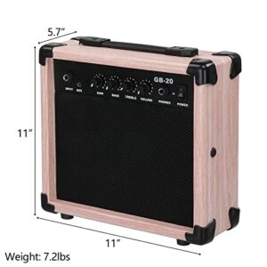 Ktaxon Electric Bass Amp with Retractable Handle, 20Watt Dual Channel Practice Bass Guitar Amplifier W/ 6.5" Speaker, 4 Buttons, 1/8" Auxiliary Input (Natural)