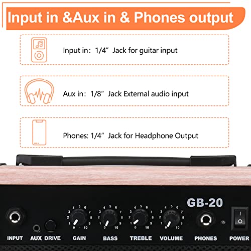 Ktaxon Electric Bass Amp with Retractable Handle, 20Watt Dual Channel Practice Bass Guitar Amplifier W/ 6.5" Speaker, 4 Buttons, 1/8" Auxiliary Input (Natural)