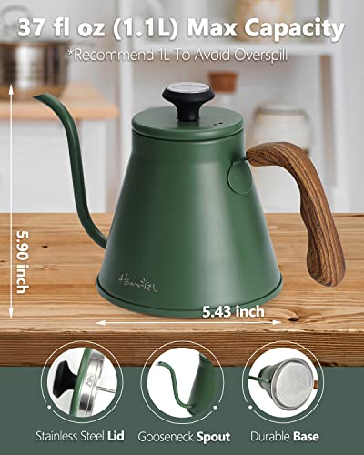 Gooseneck Kettle, Harriet 37oz Pour Over Kettle Stove Top, Coffee kettle with Thermometer, Stainless Steel Kettle with 3-Layer Base, Anti-Hot Handle, for Drip Coffee & Tea