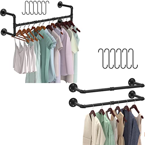 Industrial Pipe Clothing Rack Wall Mounted - Folews 48.8 Inch Wall Clothing Rack Garment Rack for Hanging Clothes Coats Laundry Room Organizer Storage Hanger Shelf Space Saving