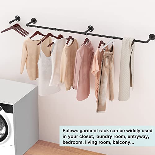 Industrial Pipe Clothing Rack Wall Mounted - Folews 48.8 Inch Wall Clothing Rack Garment Rack for Hanging Clothes Coats Laundry Room Organizer Storage Hanger Shelf Space Saving