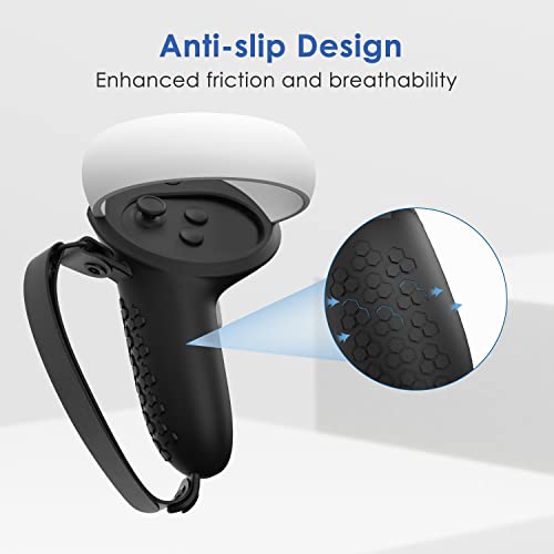 ZyberGears VR Controller Grips for Oculus Quest 2 Controller Accessories, Silicone Controller Replacement with Velcro Strap for Meta Quest 2 Black