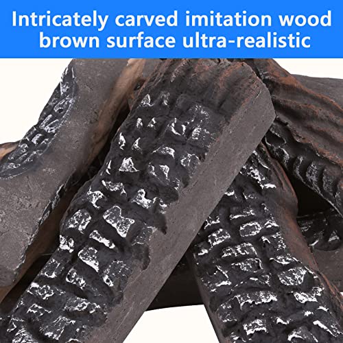 vchin Gas Fireplace Logs, 10 Piece Ceramic Logs for Fireplace and Fire Pit, Heat Resistant Realistic Logs, Stackable Fake Logs Set - Gas, Propane, Electric Fireplace Indoor Insert