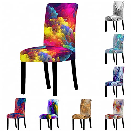 Colorful Print Universal High Elastic Chair Cover Dining Room Kitchen Office Wedding Home Banquet Cover AH5 4PCS