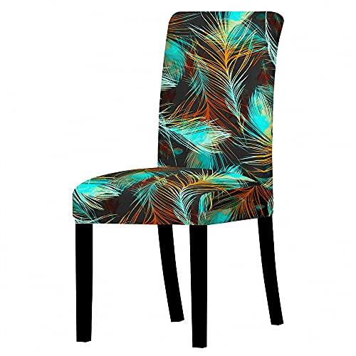 Feather Print Seat Cover Modern Removable Dirt Resistant Kitchen Seat Cover Elastic Chair Cover for Banquet Restaurant AN1 4PCS