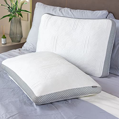 4R Pllows Standard Size Set of 2 - Cooling Bed Pillow for Sleeping - Bamboo Shredded Memory Foam Pillows - Firm and Soft Adjustable Pillow for Back/Stomach/Side Sleepers